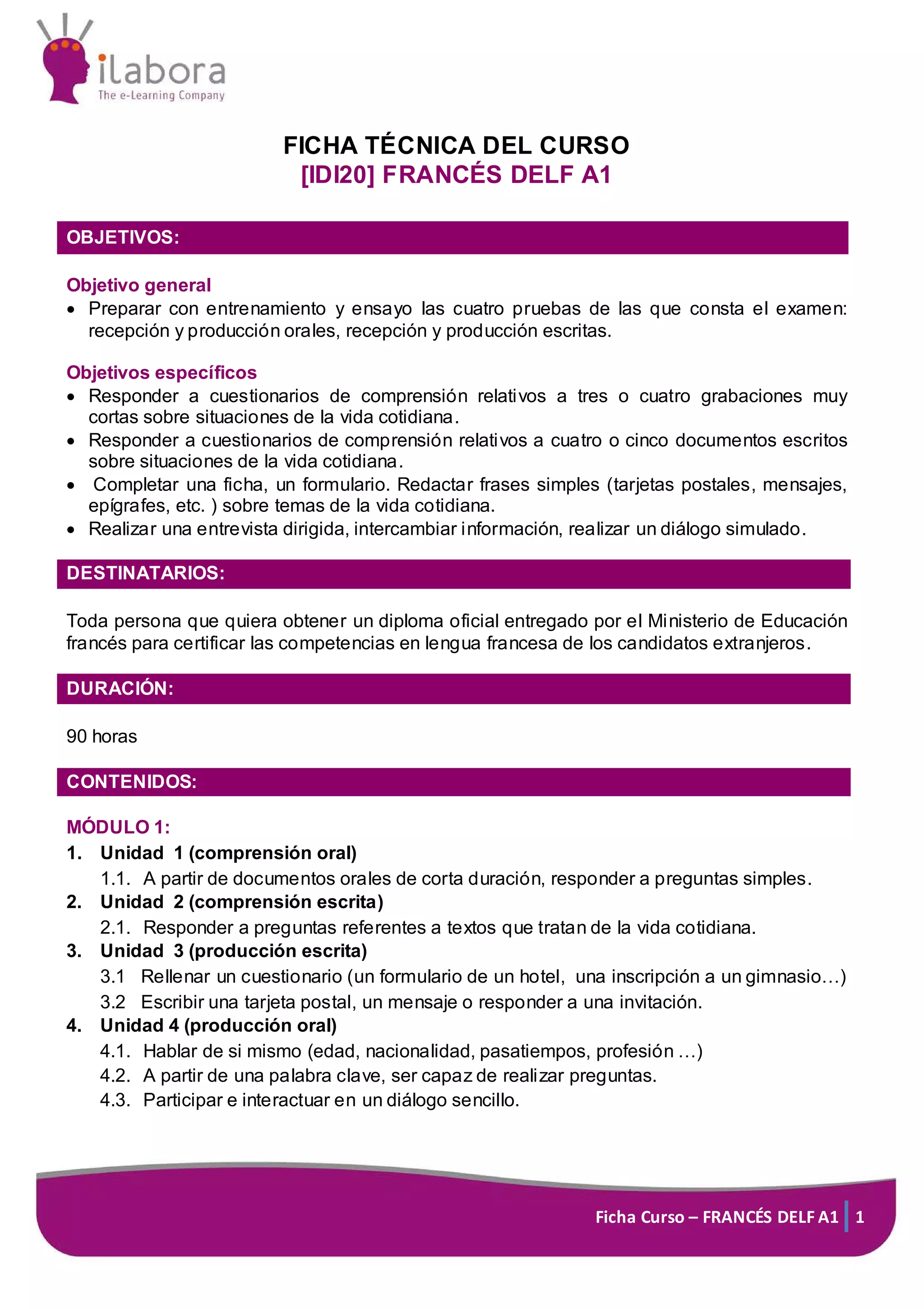 Curso francés DELF A1 | PDF