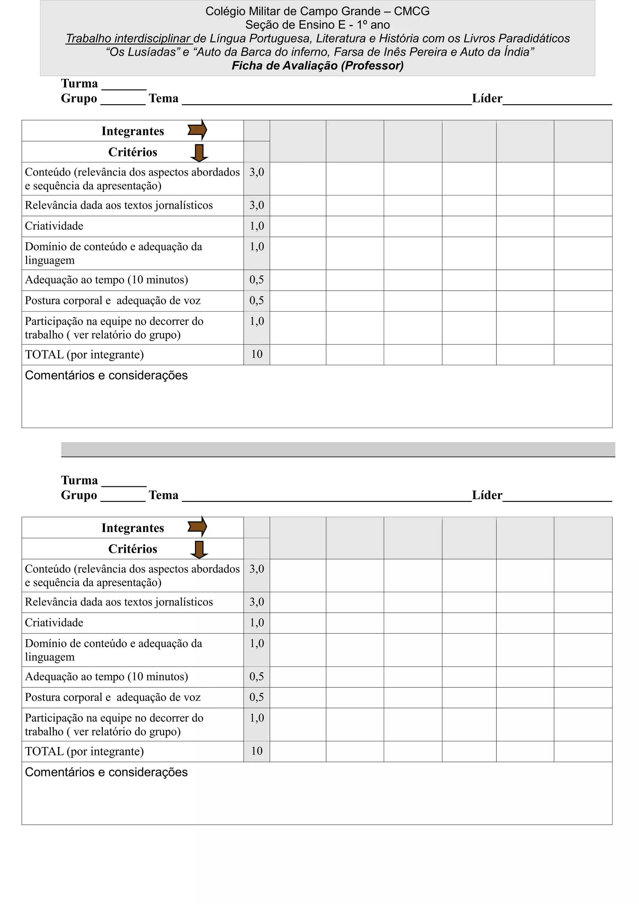 Ficha de avaliação (professor) | PDF | Education