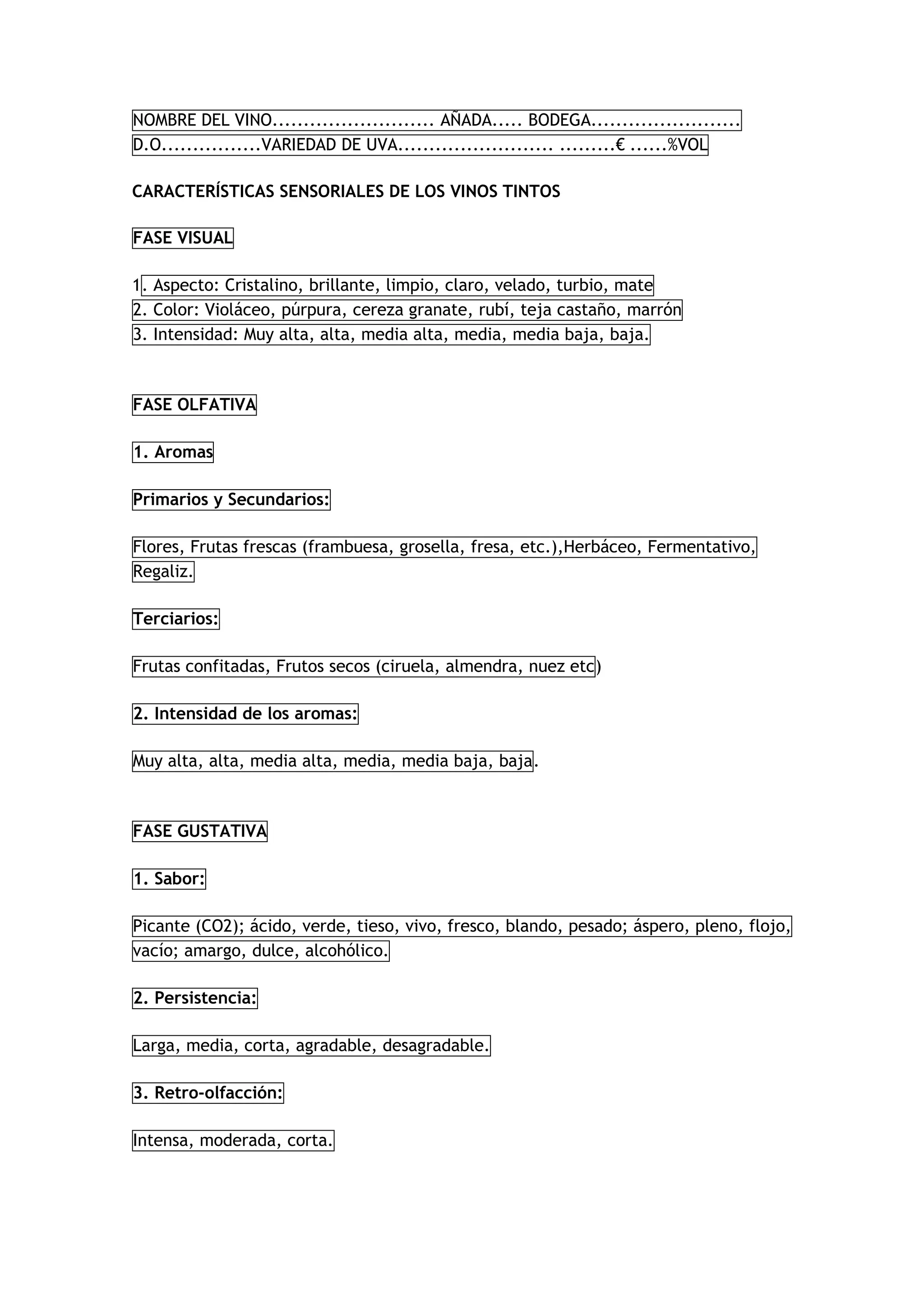 Ficha de cata de vinos | DOCX