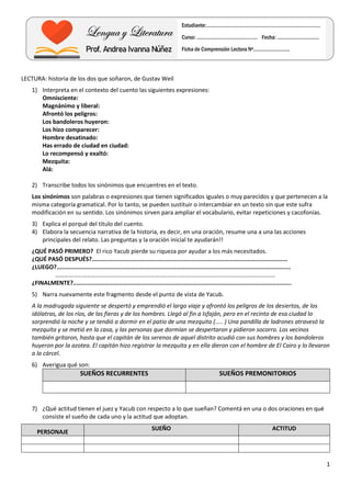 Ficha de comprension lectora historia de los dos que soñaron | PDF