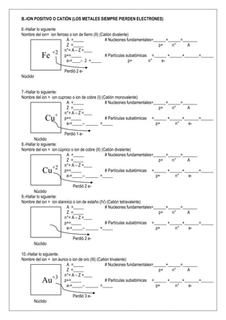 Ficha de ejercicios de CTA 3 Estructura Atómica | DOCX