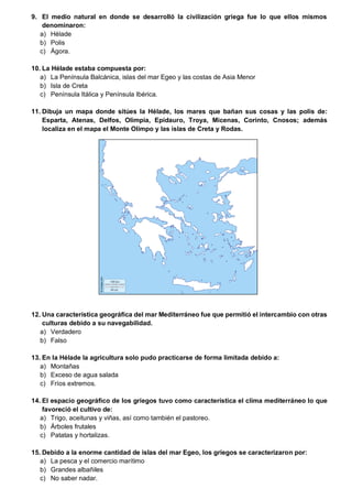 FICHA DE EJERCICIOS GRECIA 1º DE LA ESO HISTORIA | PDF