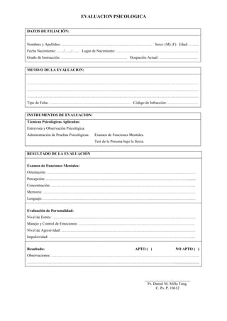 Plantilla De Evaluacion Psicologica