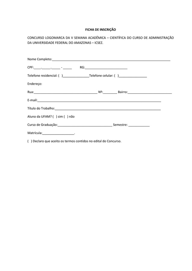 Ficha de inscrição | PDF