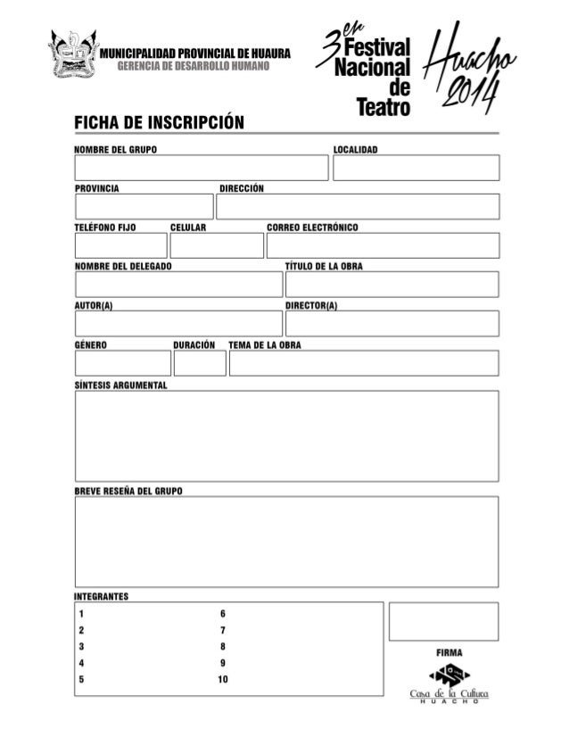 Ficha de inscripcion Ficha de inscripcion
