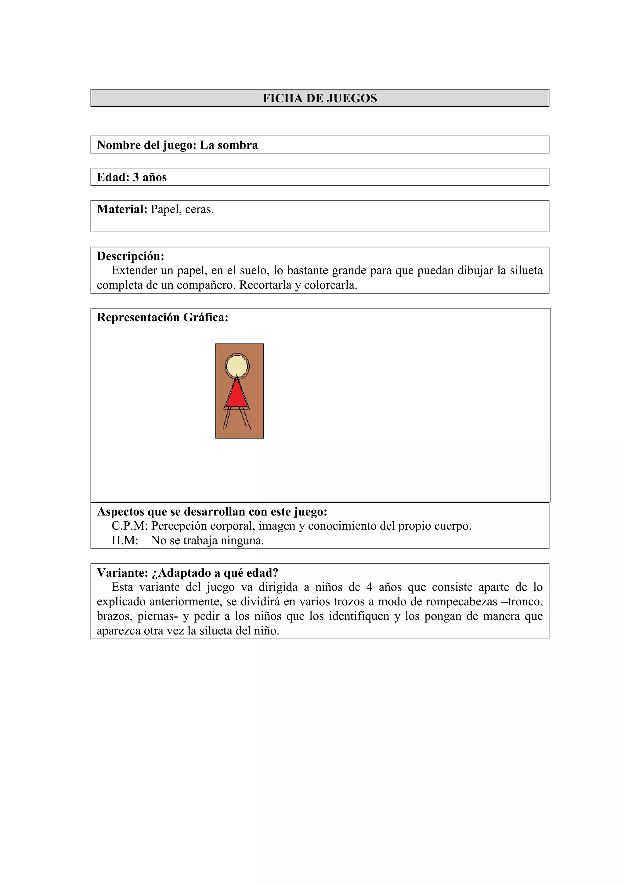 Ficha de juegos 3 años | DOCX