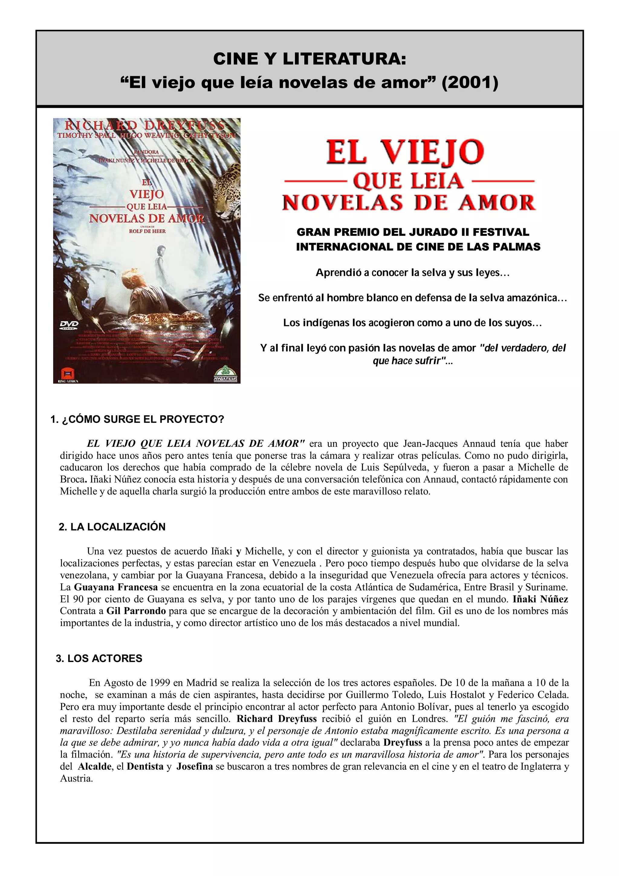 Ficha de lectura Un viejo que leía novelas de amor | PDF | South ...