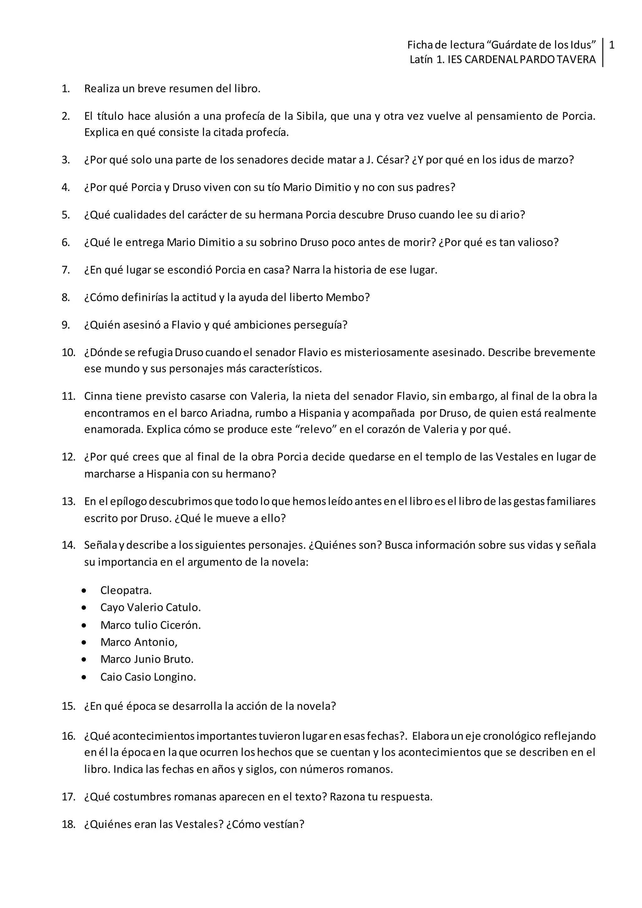 Ficha de lectura guardate de los idus 2016 | DOCX