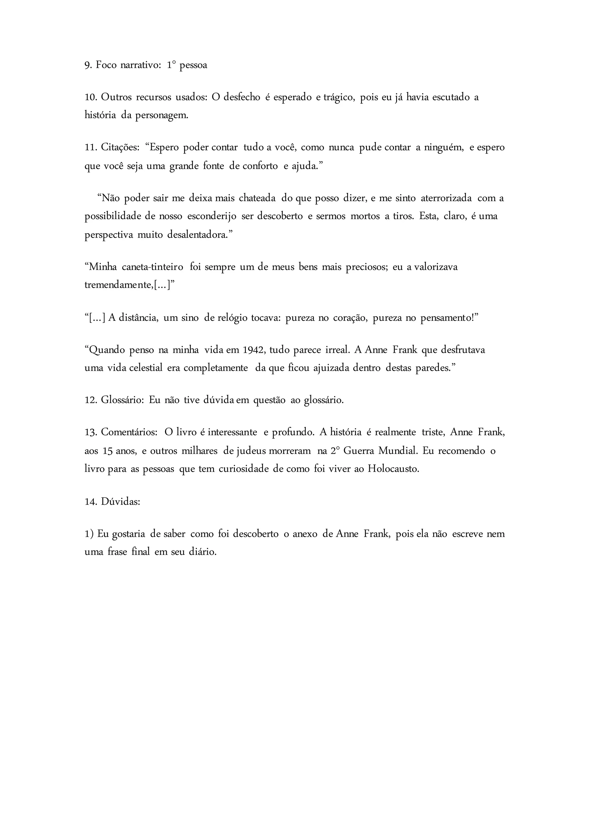 Ficha de Leitura- O Diário de Anne Frank | DOCX