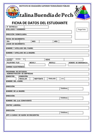 Ficha del estudiante 2018 | DOCX