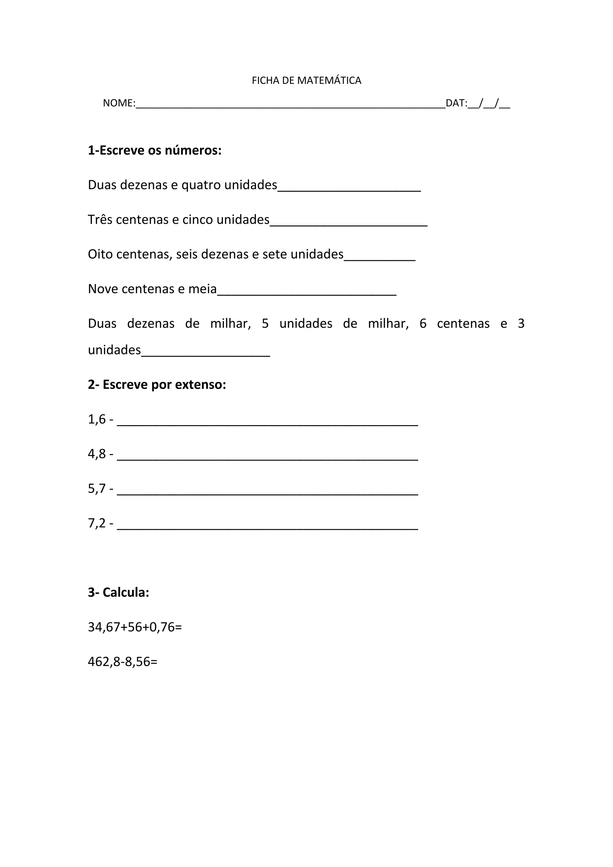 Ficha de matemática | PDF