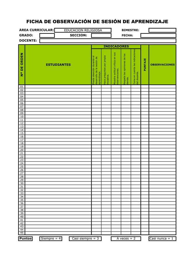 Ejemplo De Una Ficha De Observacion
