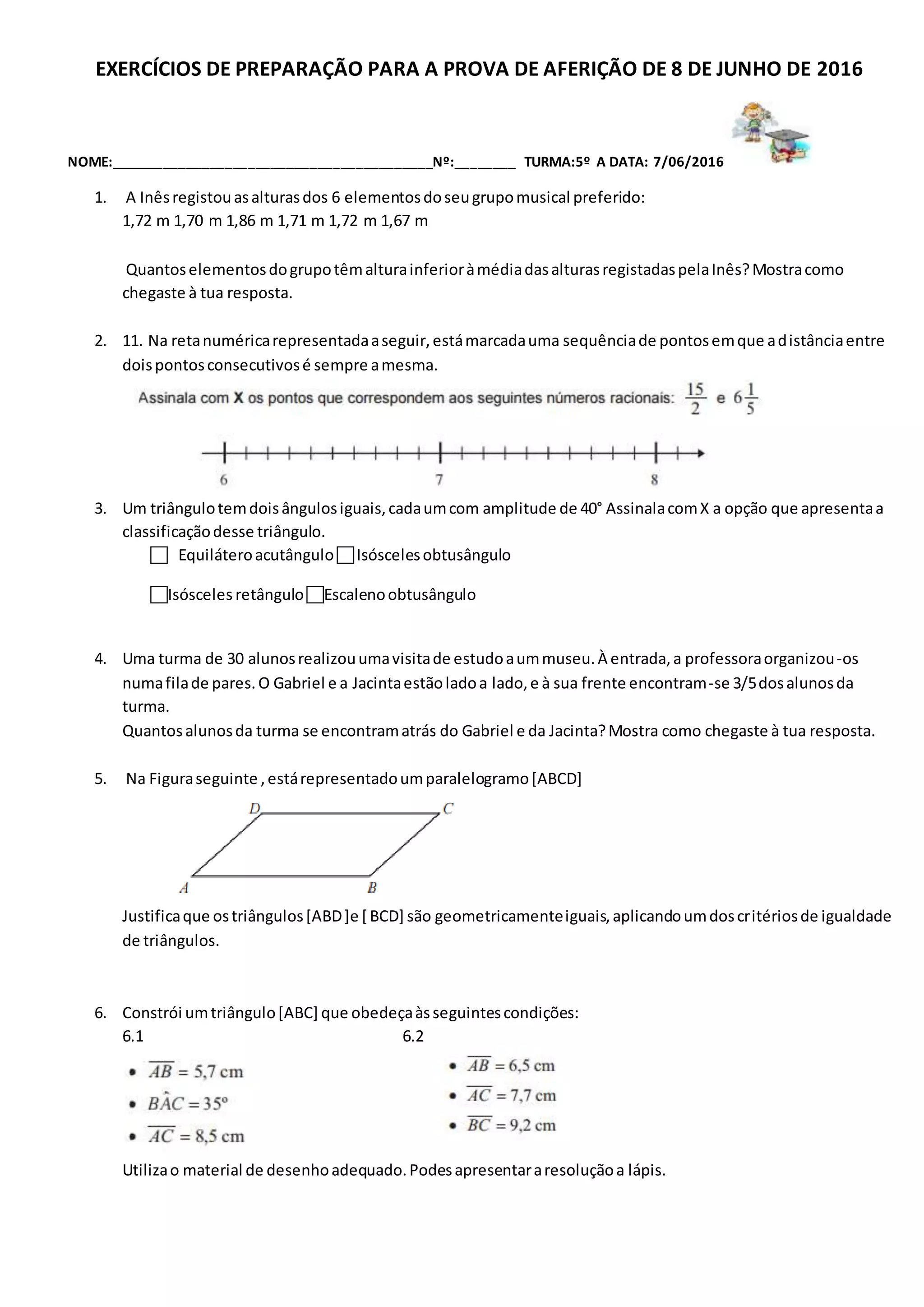 Ficha de preparação para a prova de aferição DE MATEMÁTICA DE 5º ANO | DOCX