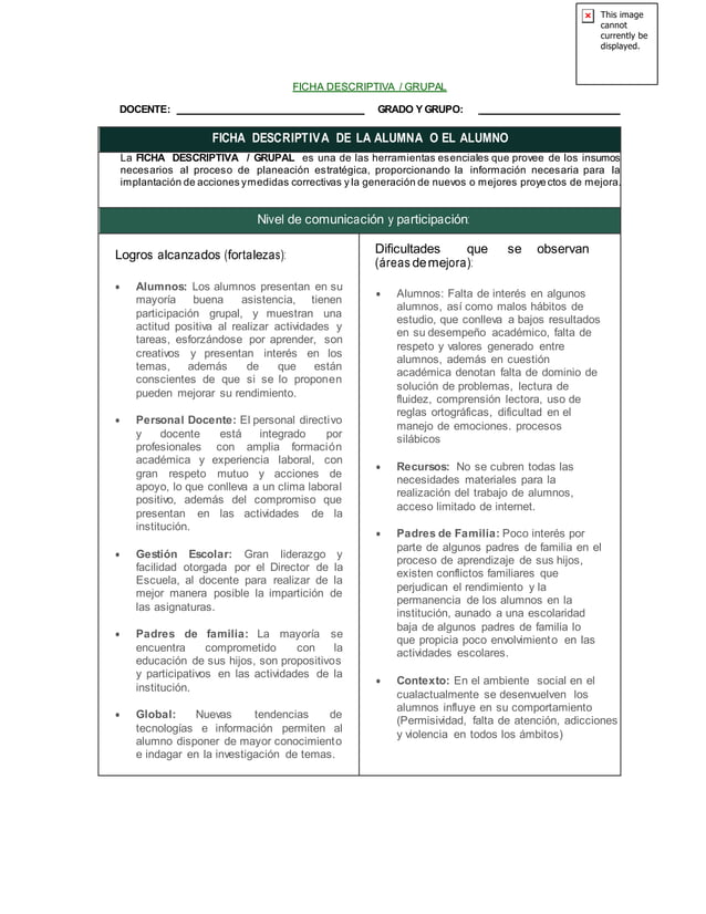 Ficha Descriptiva Por Alumno Y Grupal Tercerodocx Valoracion