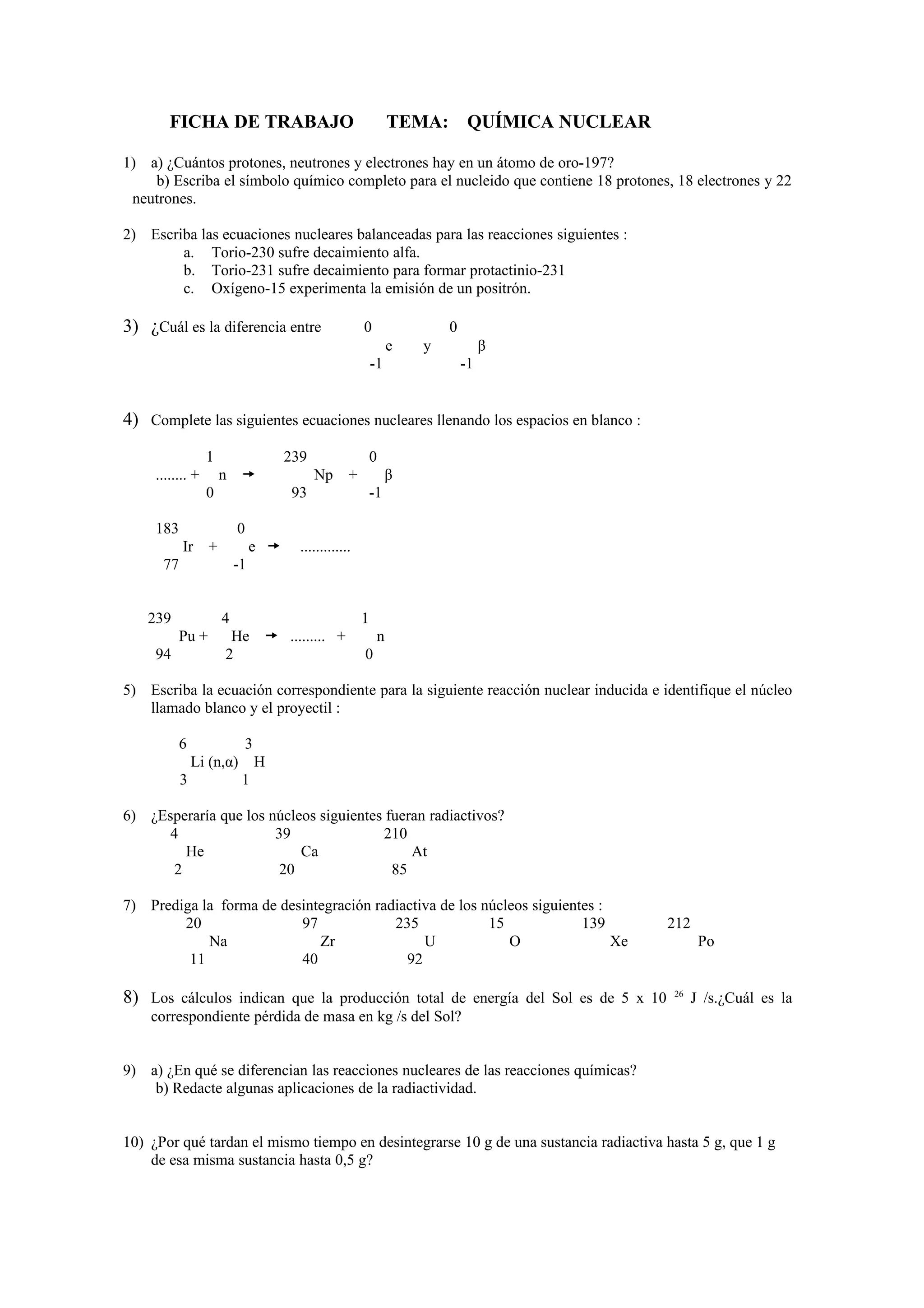 Ficha de trabajo nº1 química nuclear | DOC