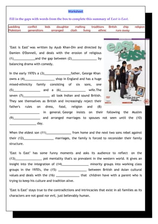 "East is East": worksheet | PDF