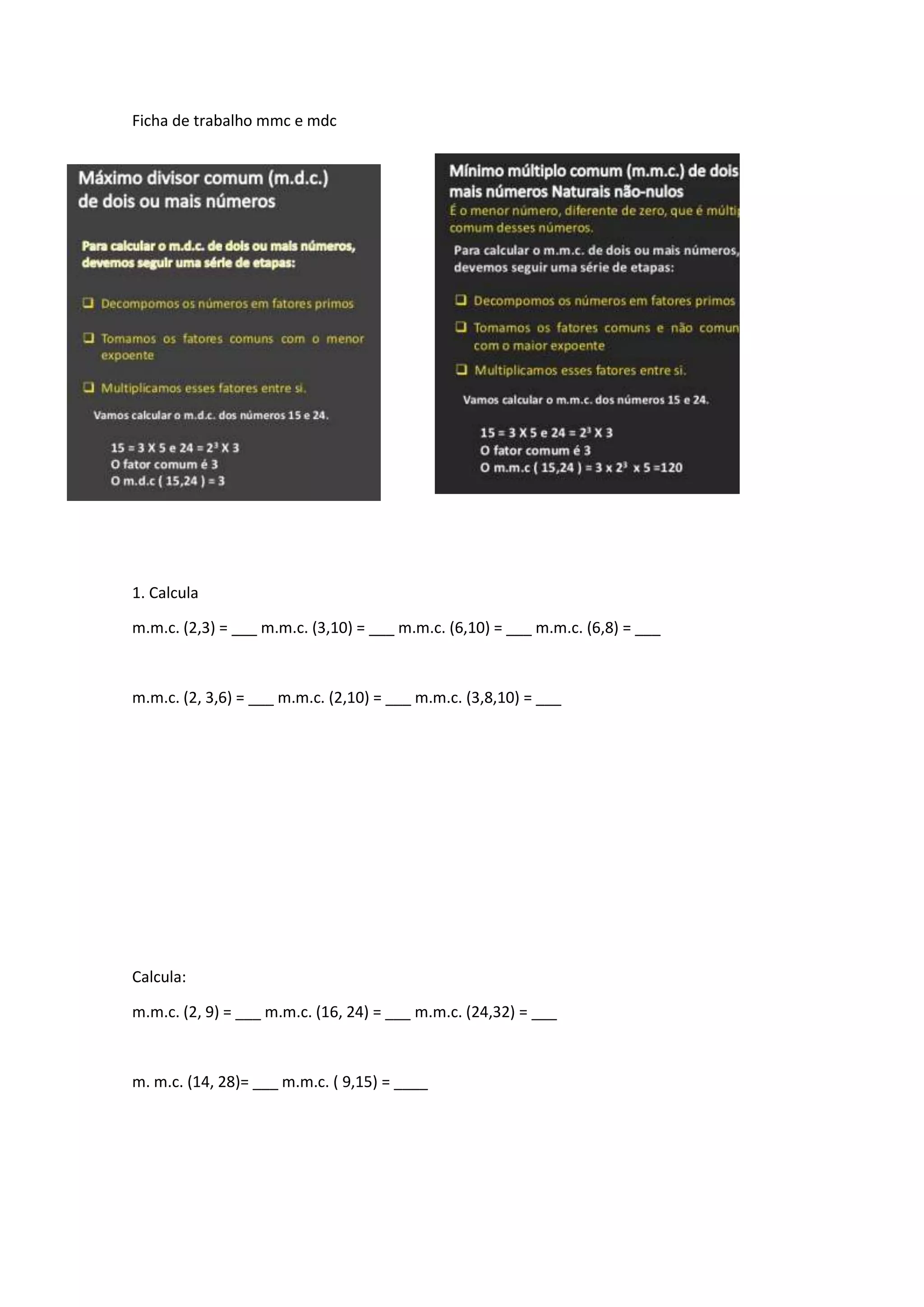 Ficha de trabalho mmc e mdc | DOCX