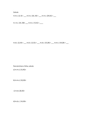 Ficha de trabalho mmc e mdc | DOCX