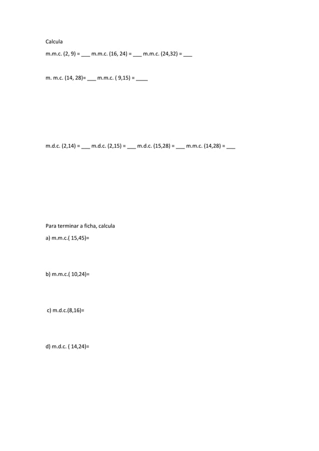 Ficha de trabalho mmc e mdc | DOCX