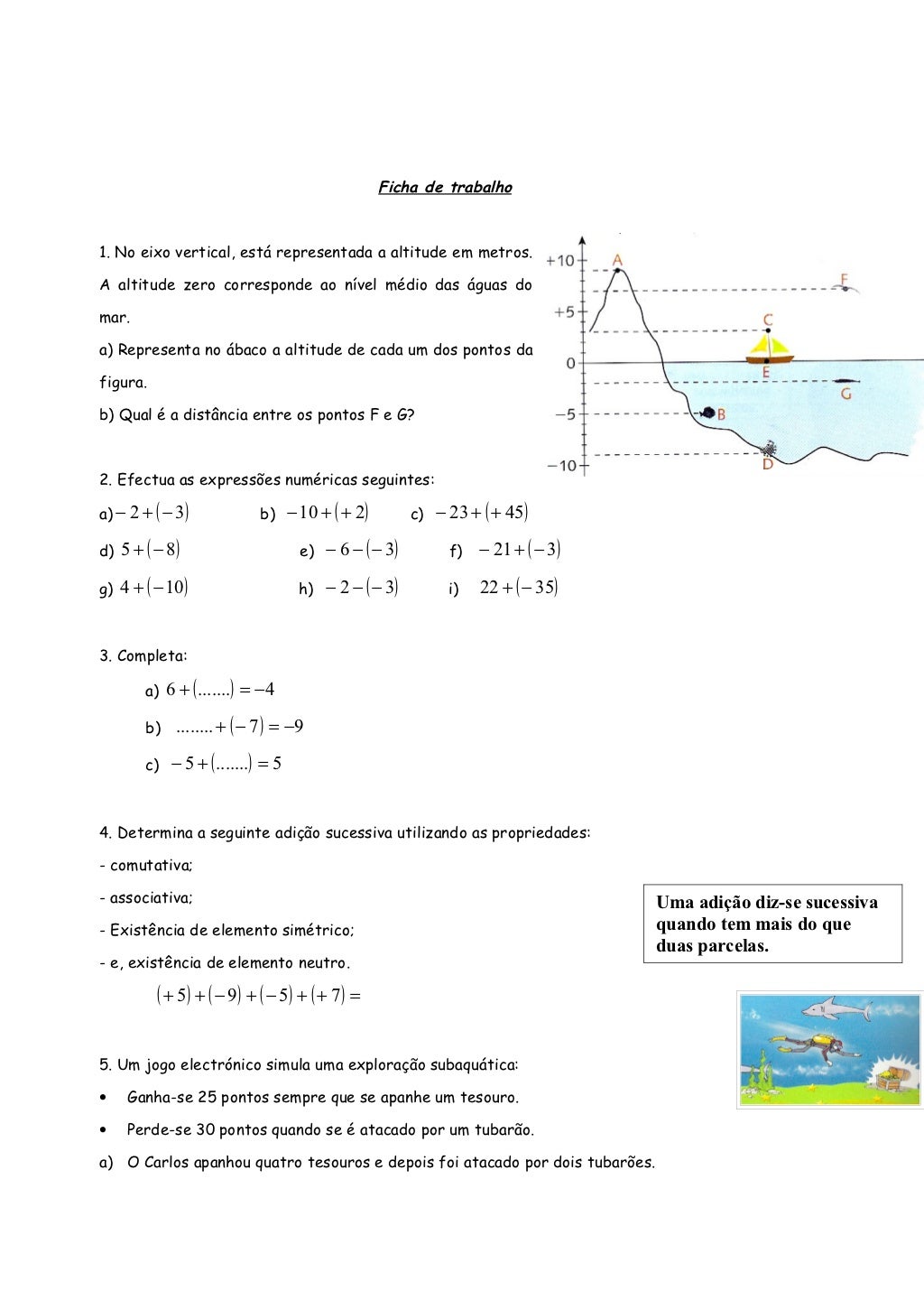 Ficha De Trabalho Números Inteiros