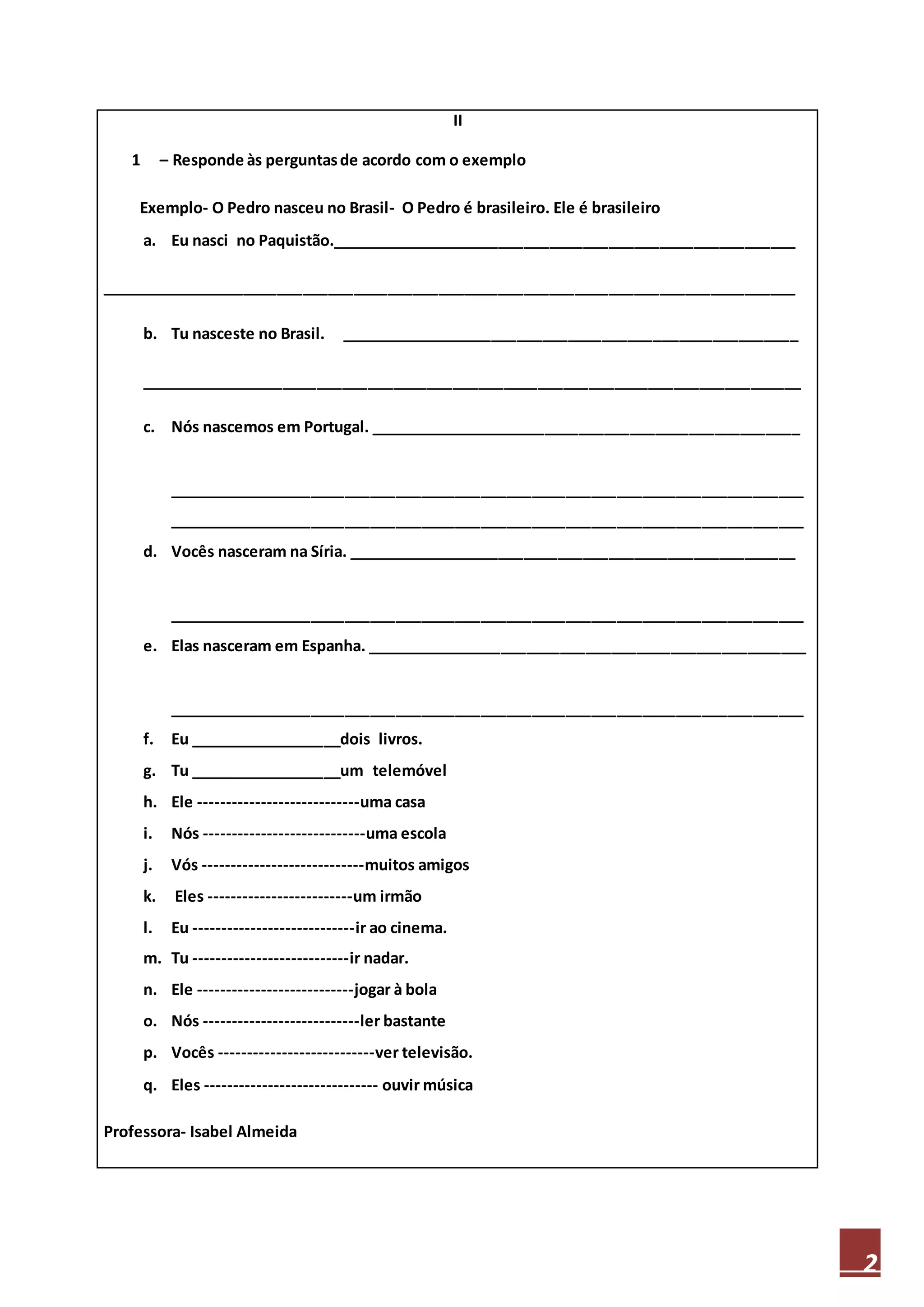 Ficha de verbos 1 | PDF