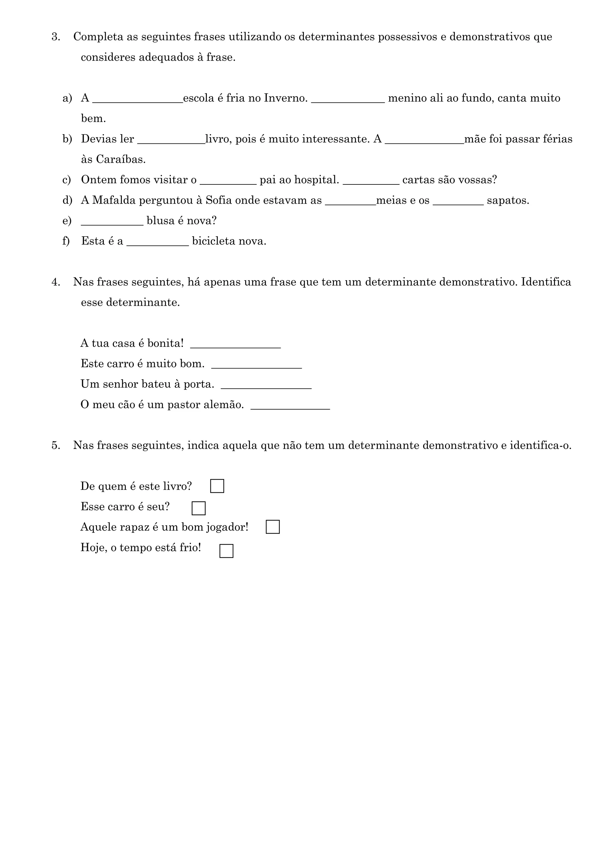 Ficha Dos Determinantes Possessivos E Demonstrativos Pdf