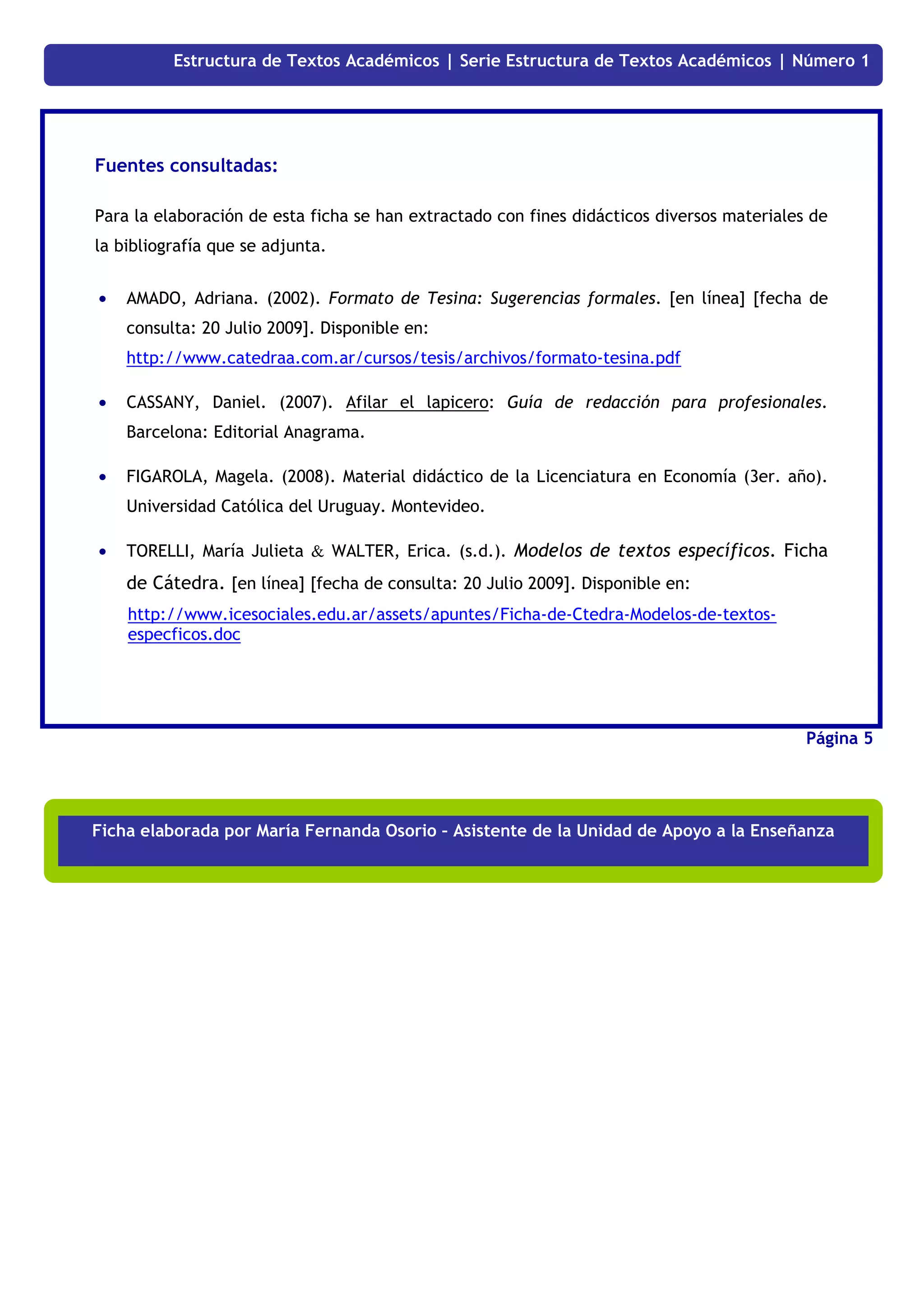 Ficha estructura de textos académicos | PDF