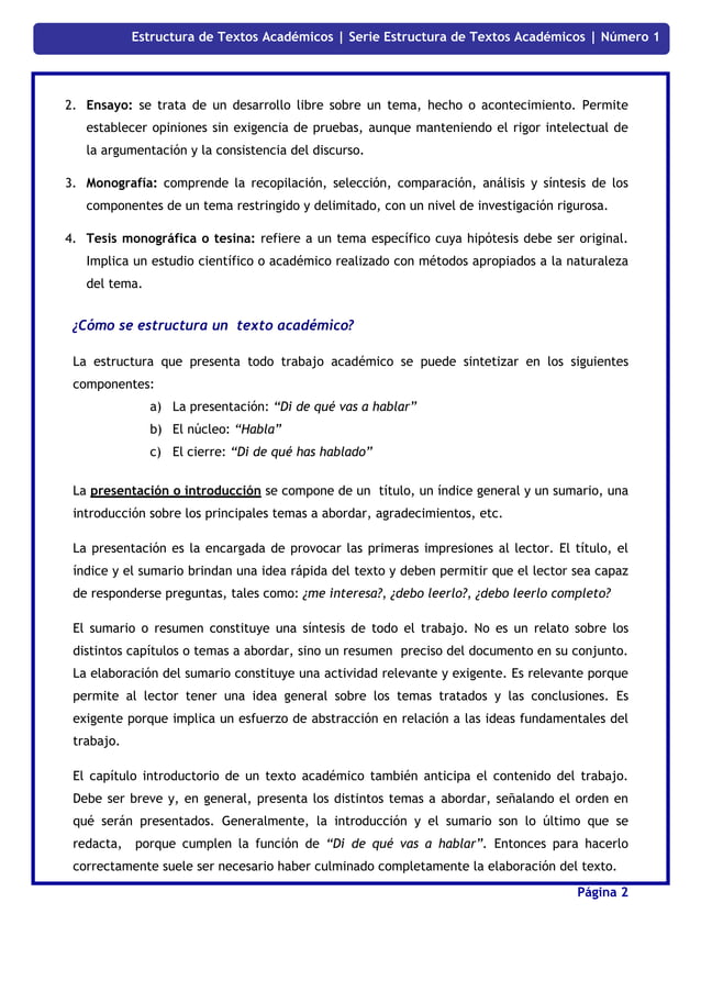 Ficha estructura de textos académicos | PDF