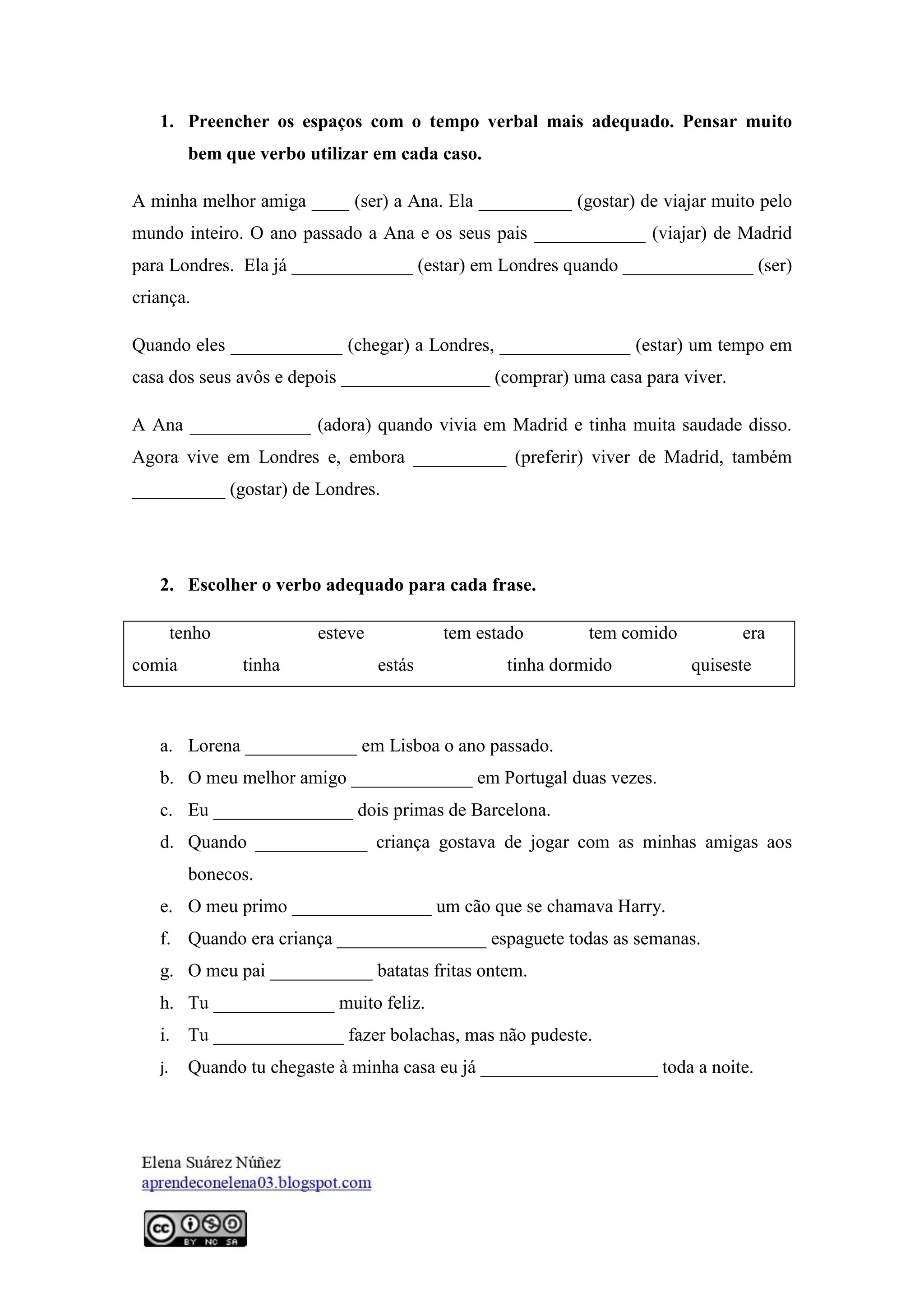 Ficha exercicios verbos | PDF