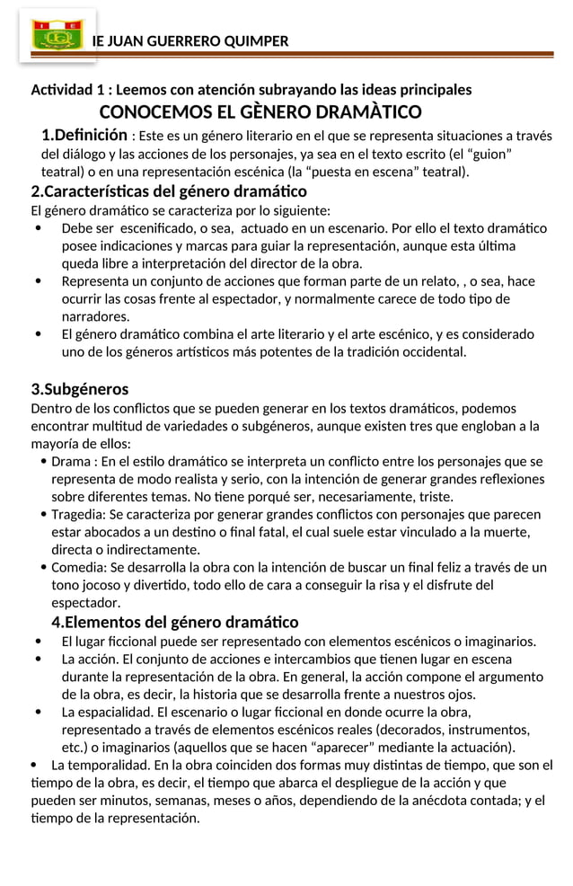 FICHA GENERO DRAMATICO LITERATURA PERUANA | PDF