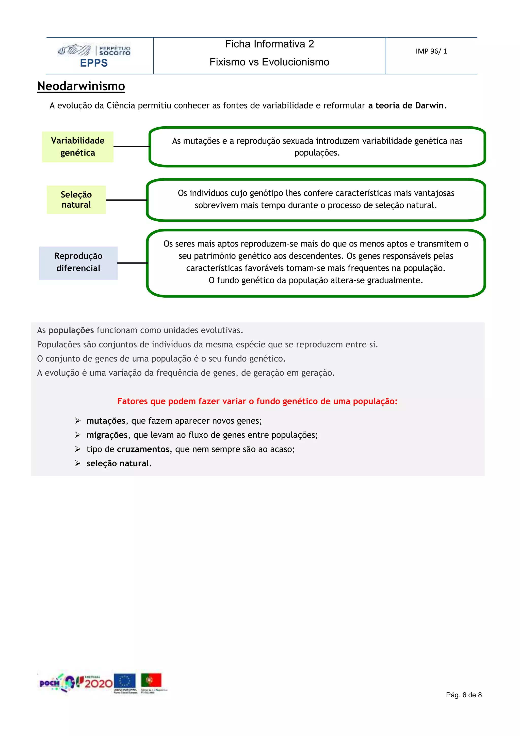 Ficha inf 2 fixismo evolucionismo | PDF
