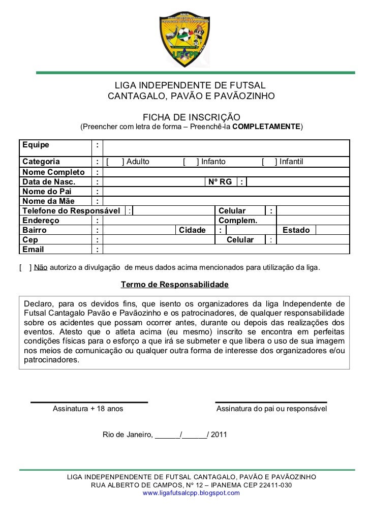 Ficha inscrição atletas