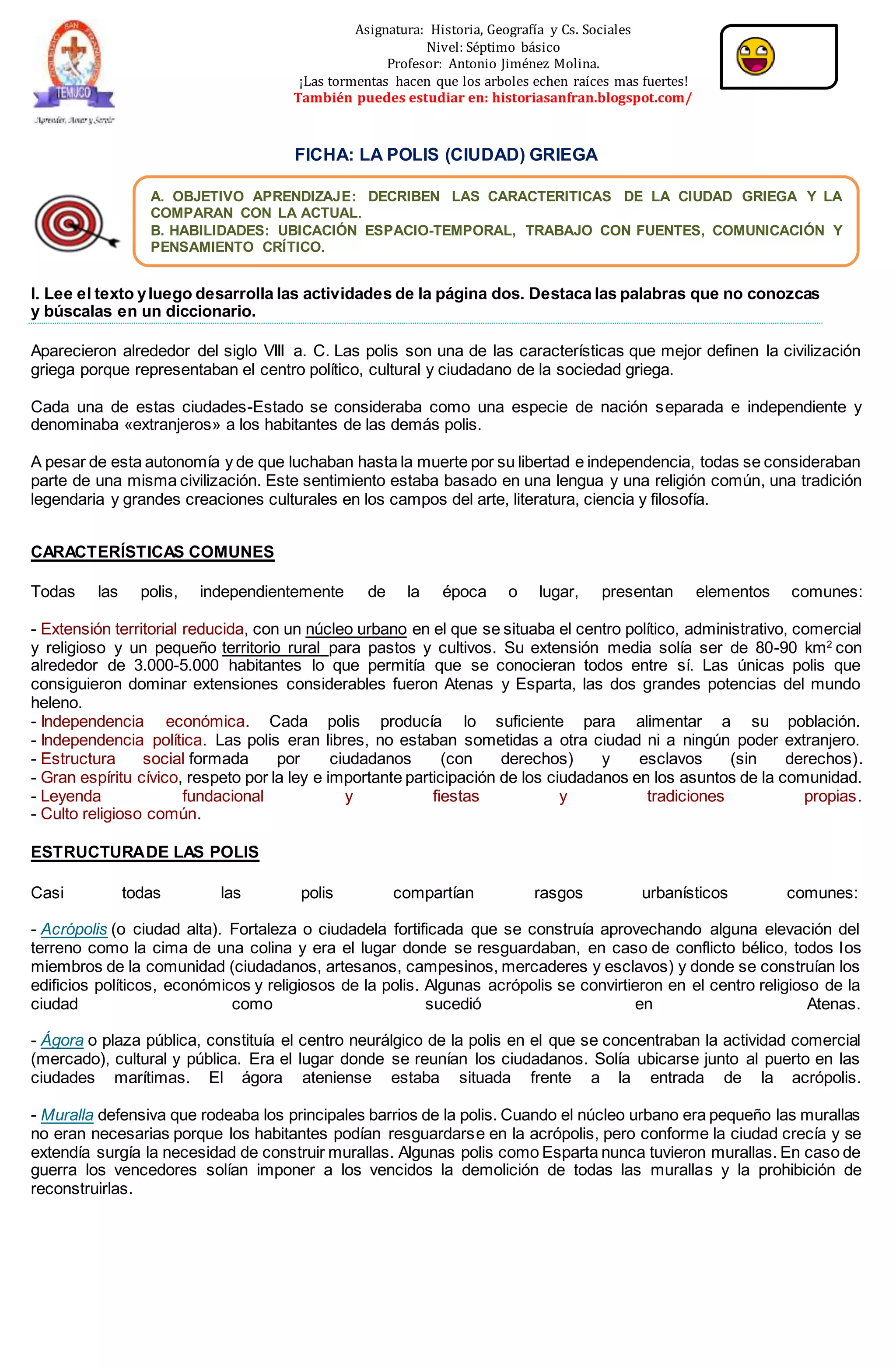 Ficha la polis griega | DOCX