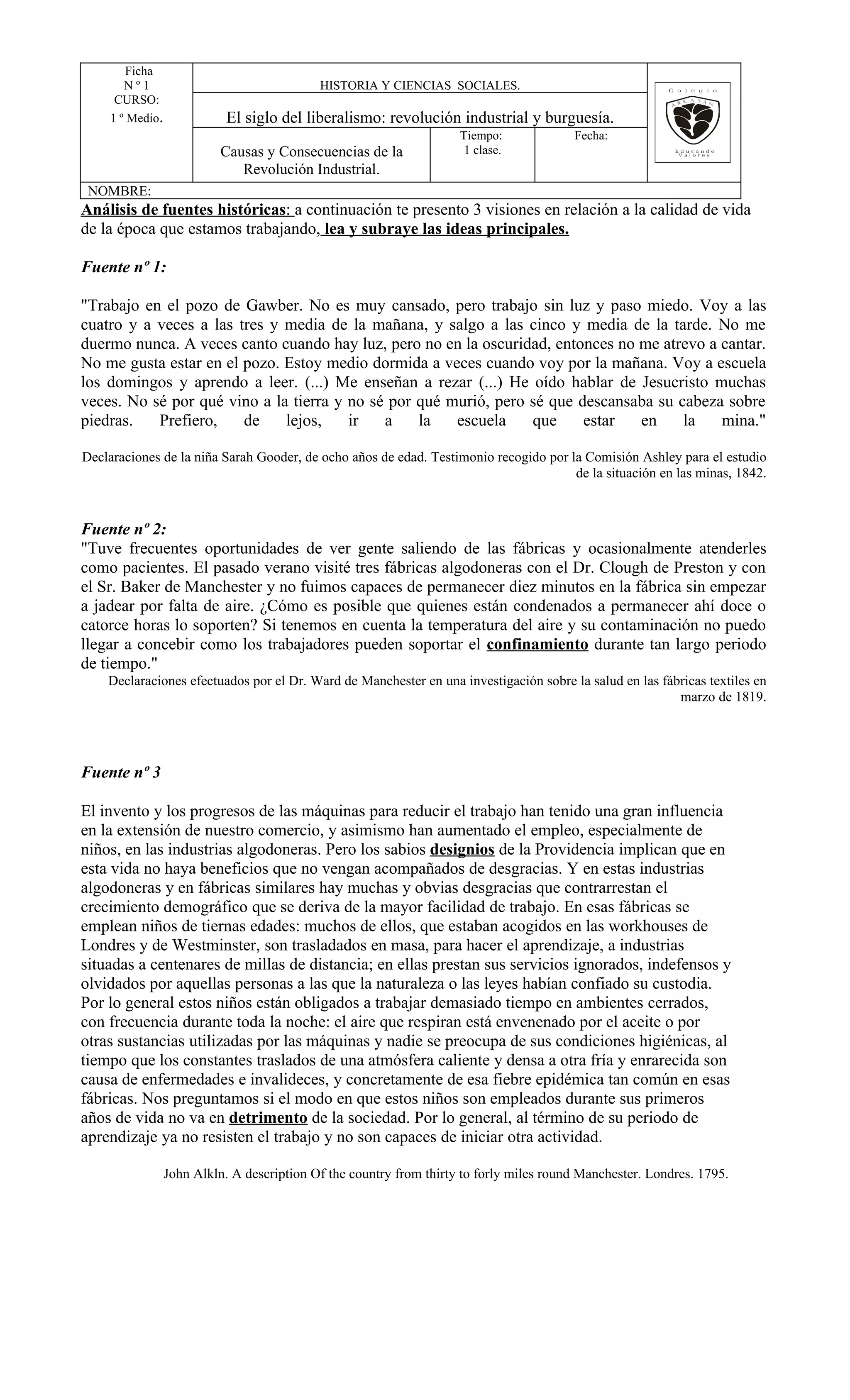 Ficha n1 problemas sociales revol. industrial | DOC