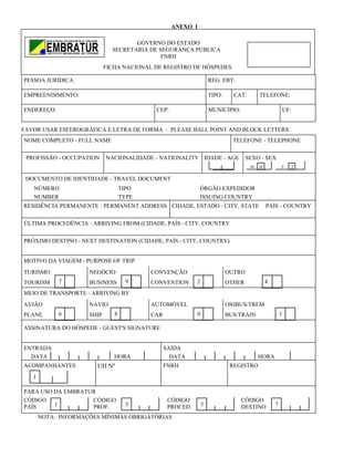 Ficha nacional de registro de hóspedes | PDF