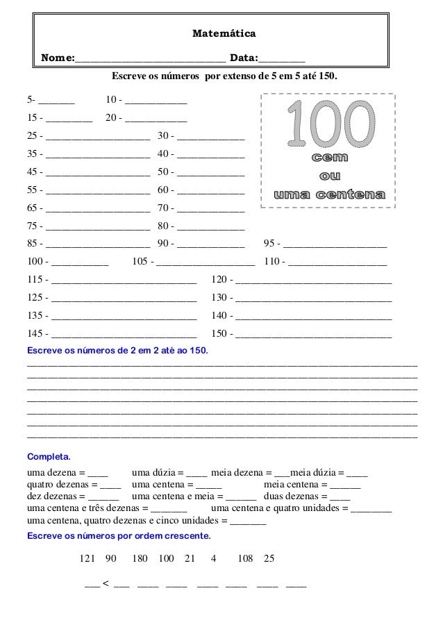 Ficha para trabalhar o número 100