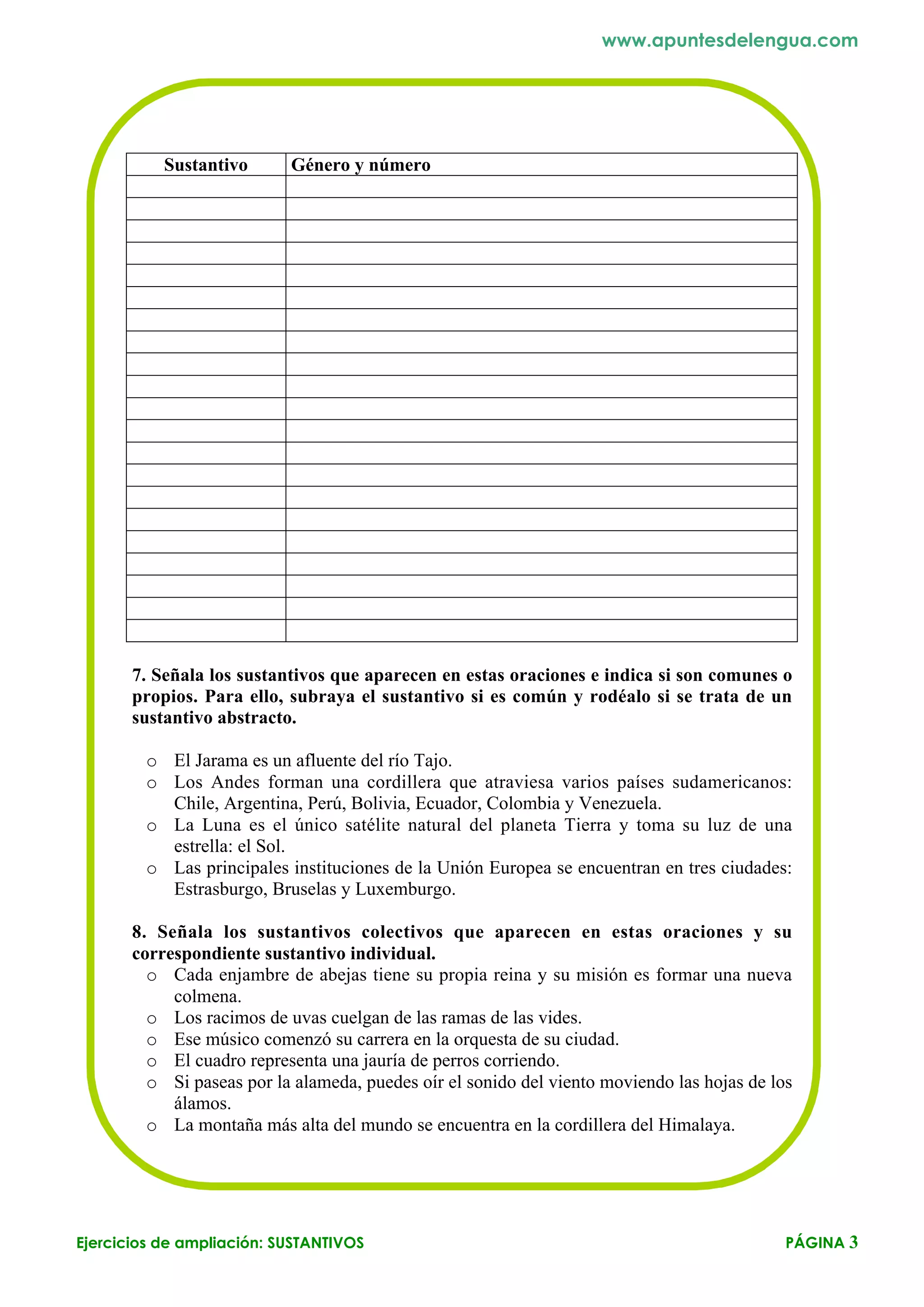 ACTIVIDADES SOBRE EL SUSTANTIVO 1º E.S.O | PDF