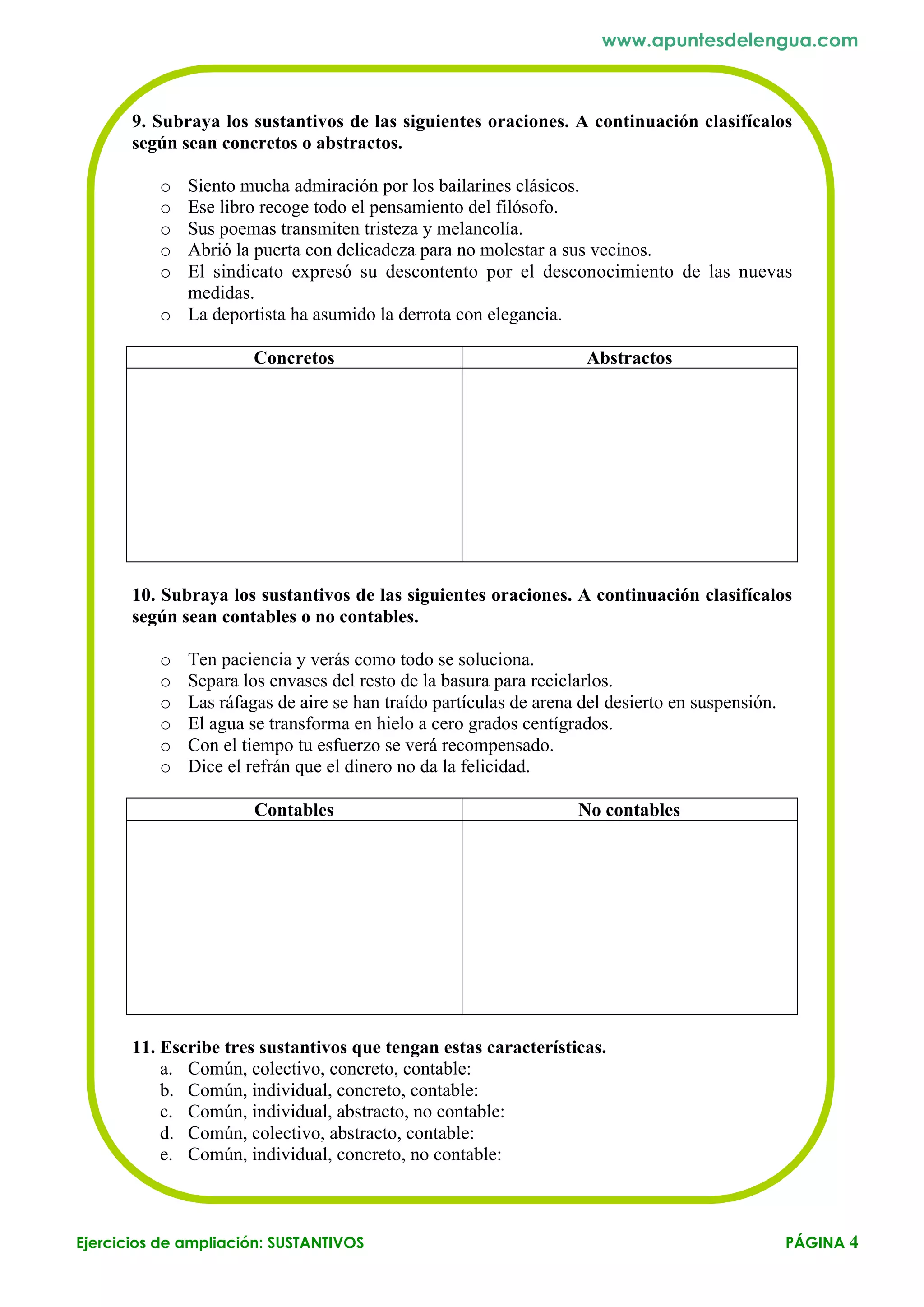 ACTIVIDADES SOBRE EL SUSTANTIVO 1º E.S.O | PDF