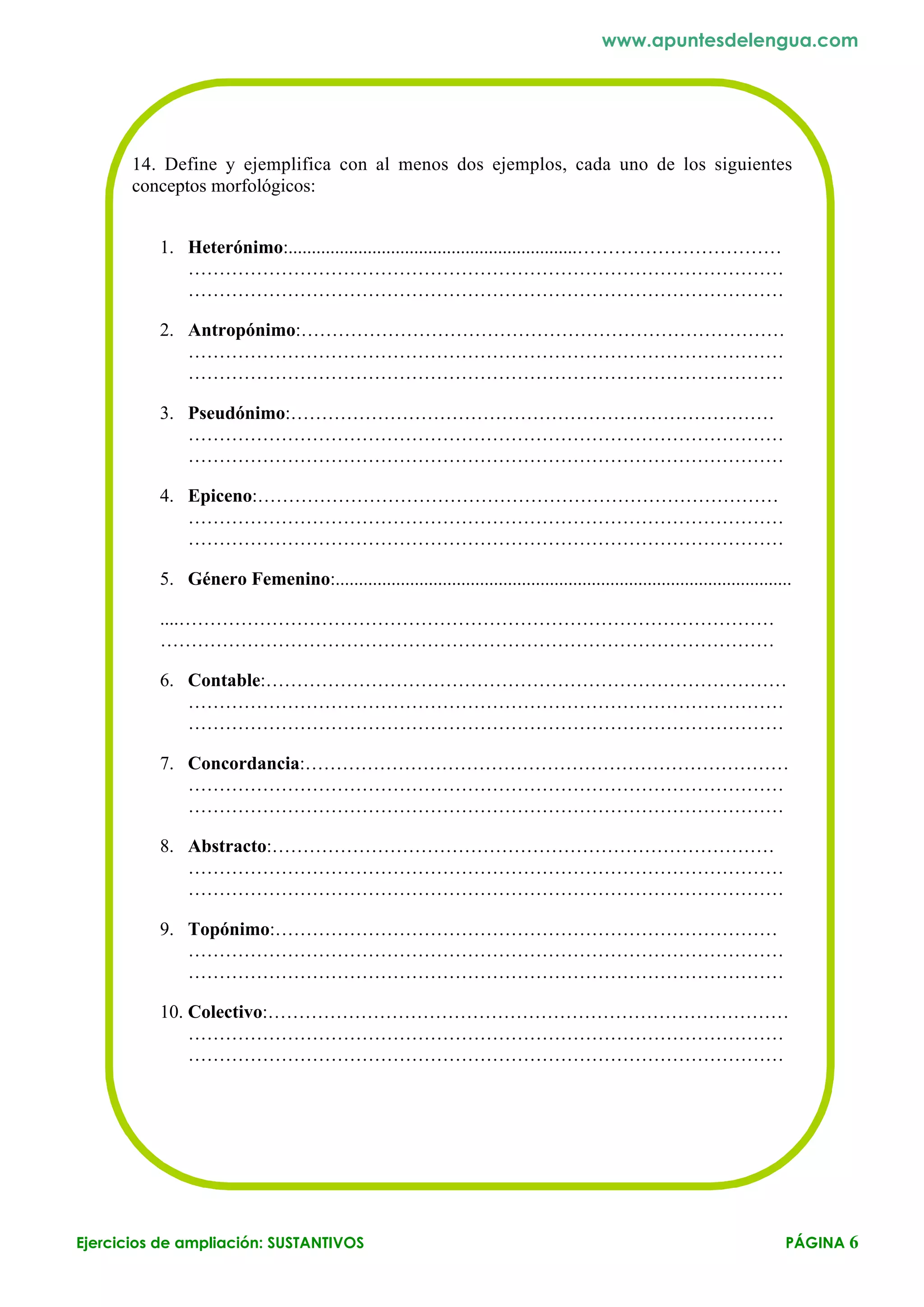 ACTIVIDADES SOBRE EL SUSTANTIVO 1º E.S.O | PDF