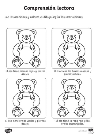 Fichas de actividad Comprensión lectora - Colorear según las ...
