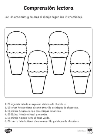 Fichas de actividad Comprensión lectora - Colorear según las ...