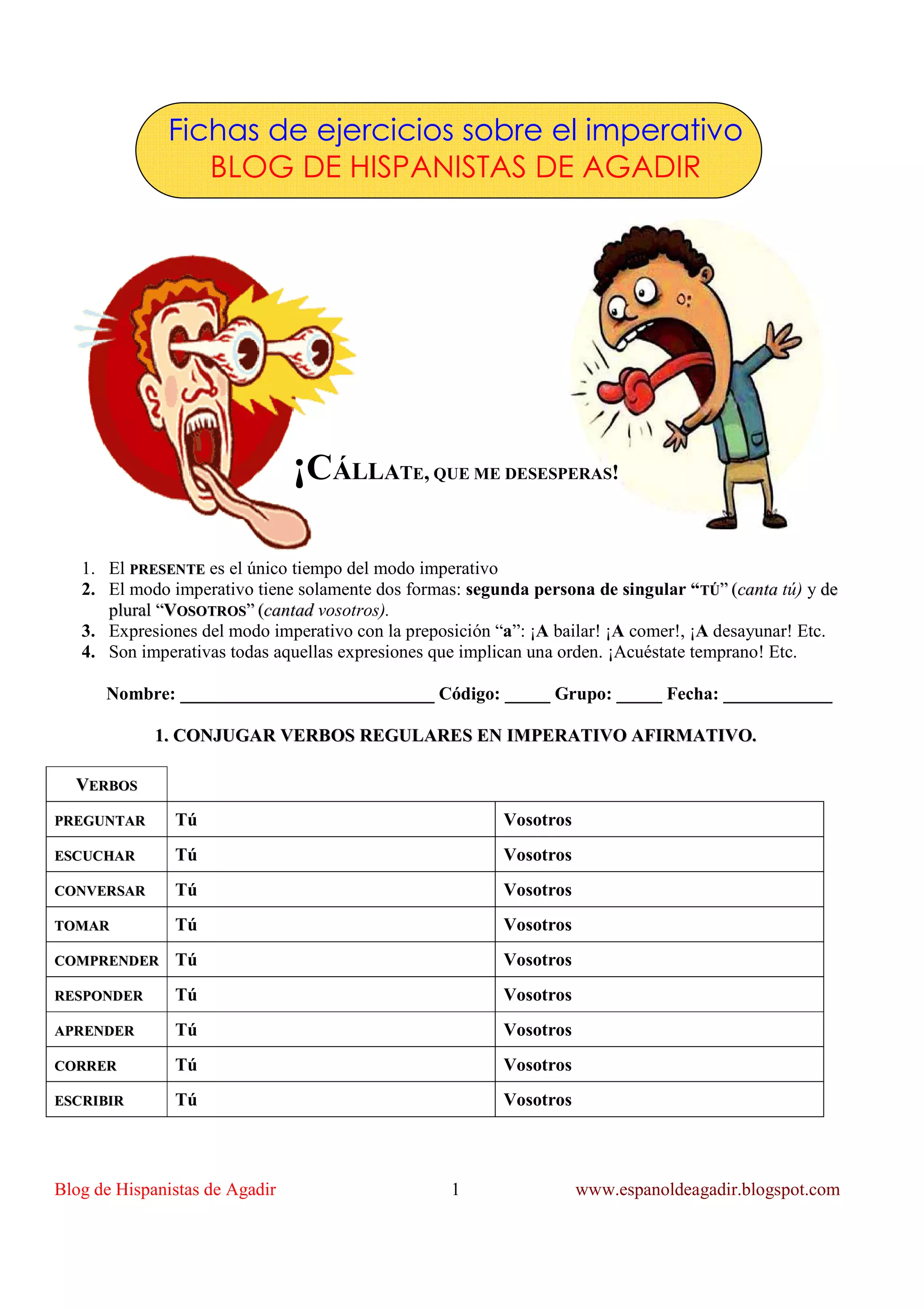 Fichas de ejercicios de imperativo.blog de hispanistas de agadir. | PDF