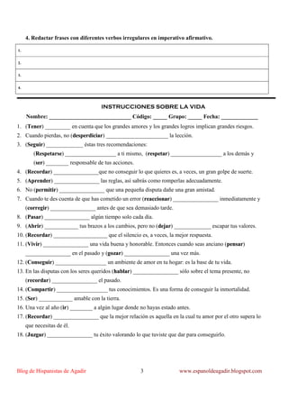 Fichas de ejercicios de imperativo.blog de hispanistas de agadir. | PDF