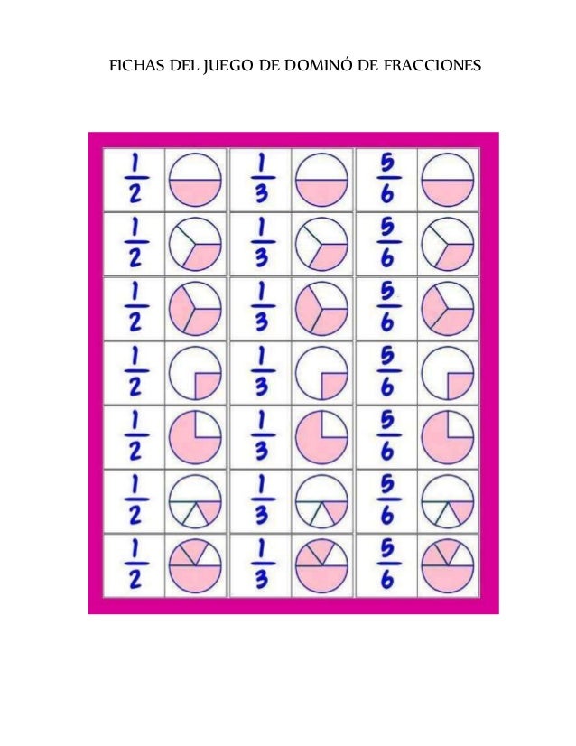 FICHAS DEL JUEGO "DOMINO DE FRACCIONES"
