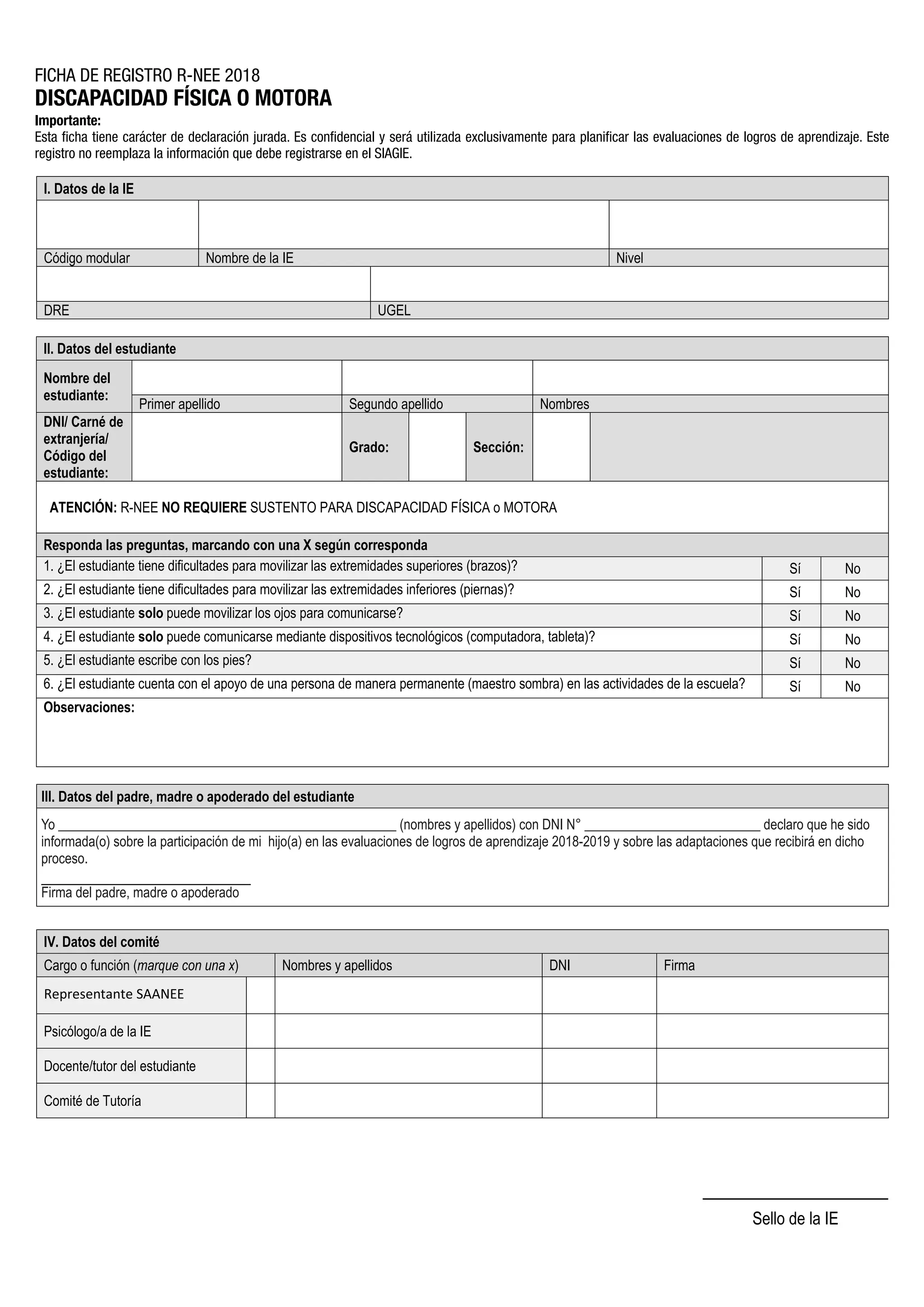 Fichas de registro nee 2018 | PDF