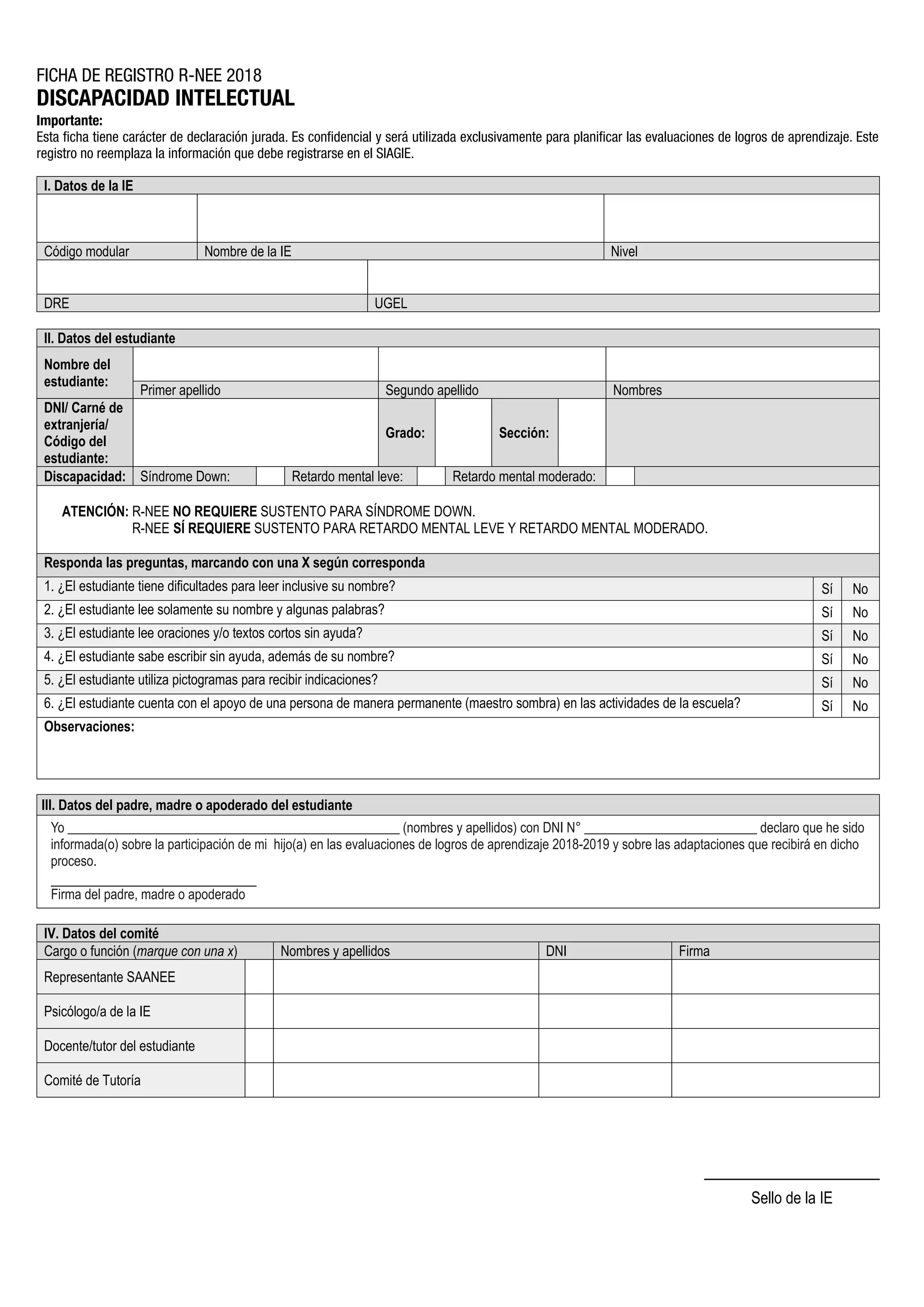 Fichas de registro nee 2018 | PDF