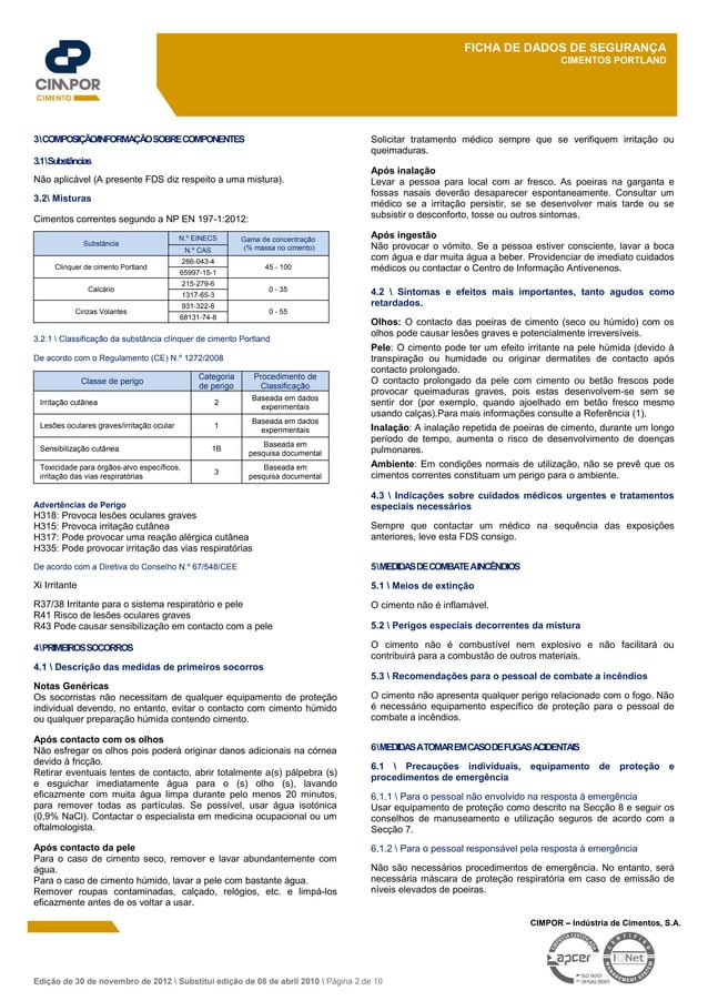 Ficha seguranca cimento | PDF