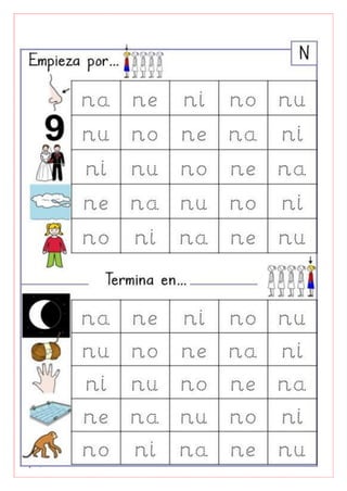 FICHAS DE LA LECTURA CON LA LETRA N para niños de primer grado | PDF