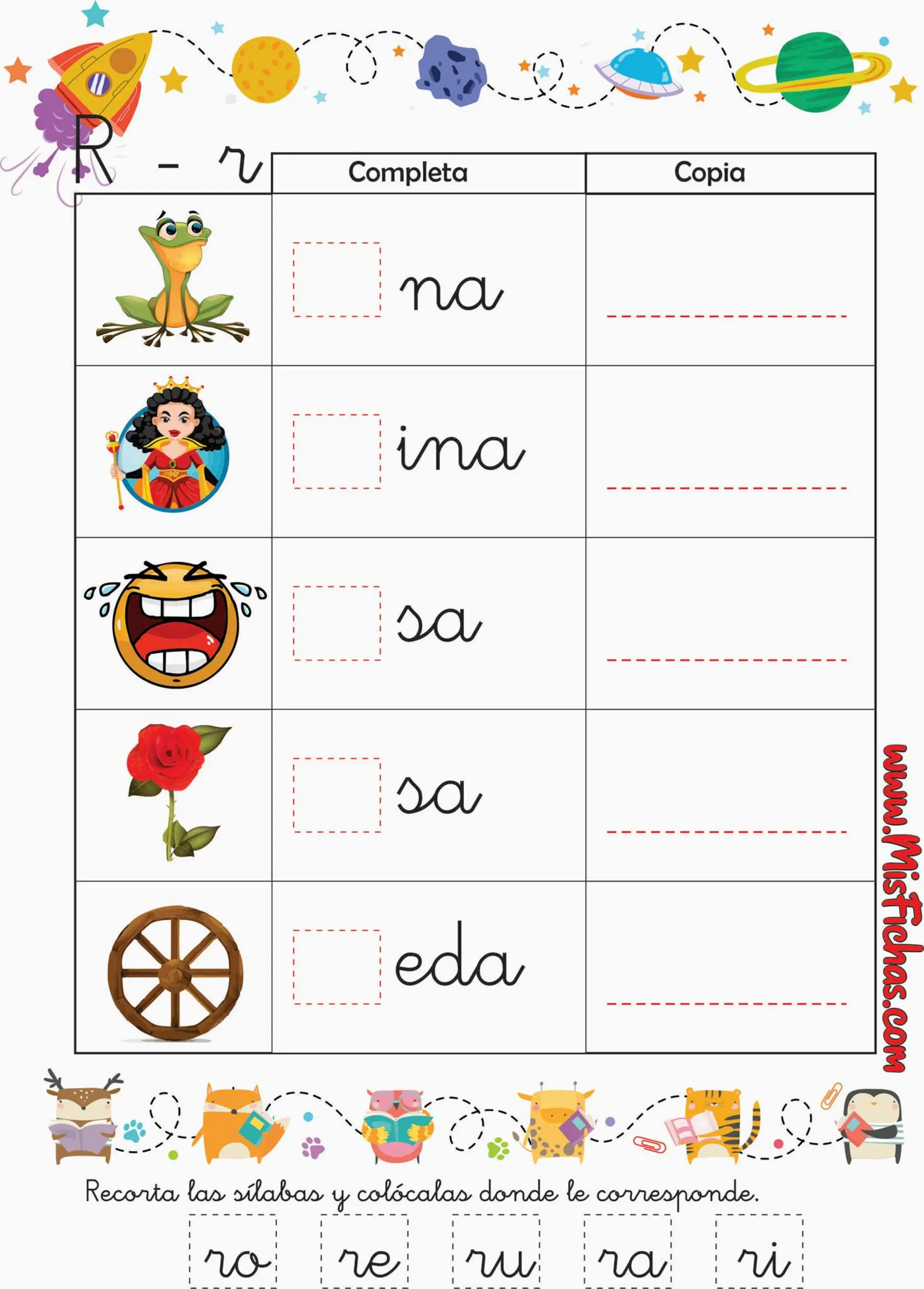 Fichas para trabajar sílabas Ra Re Ri Ro Ru recopilado por Materiales ...