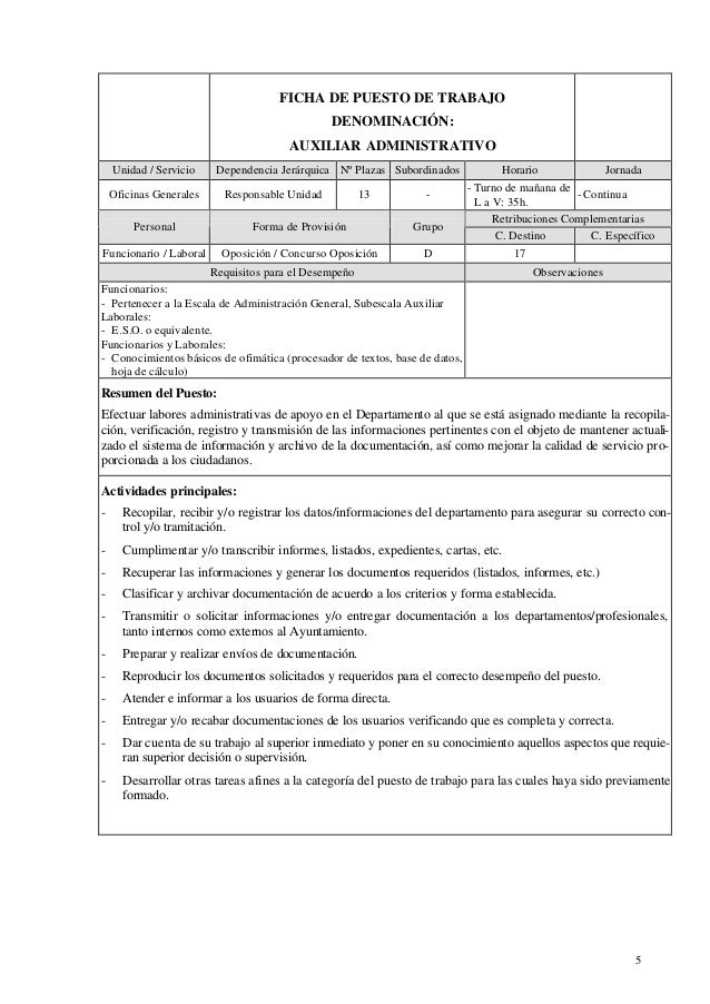Ficha De Puesto De Trabajo Word Ficha De Puesto De Trabajo Word